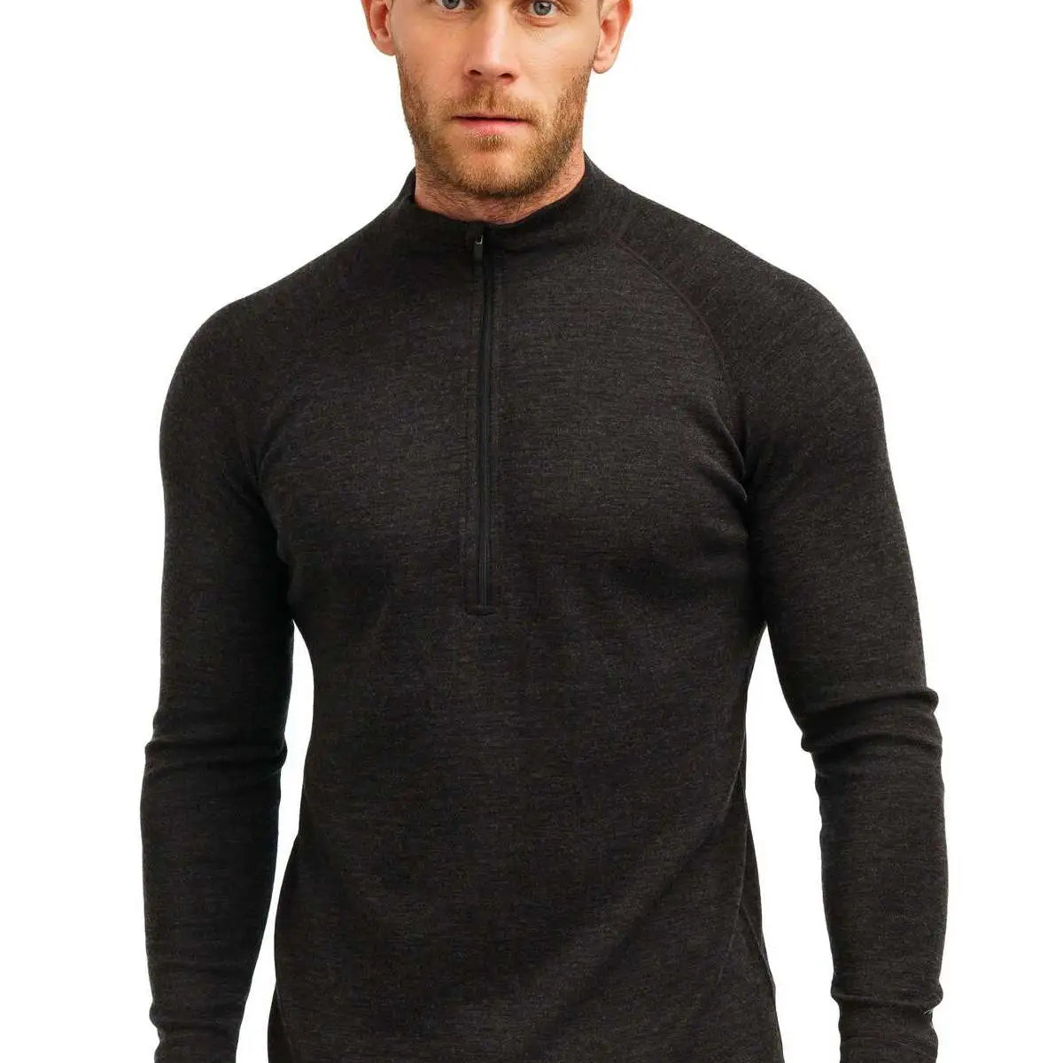 Men's Charcoal Gray Half Zip Long Sleeve-Durable Comfort – Merino Tech