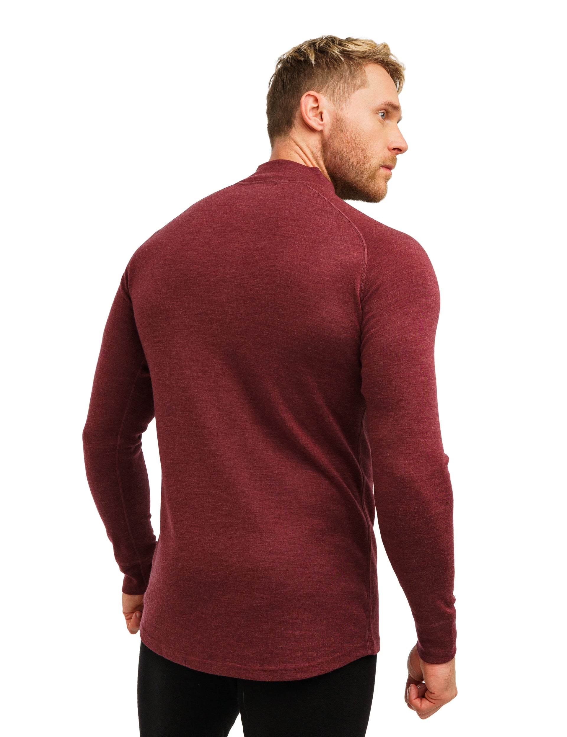 Merino Wool Half Zip Long Sleeve - Burgundy Base Layer 320 – Merino Tech